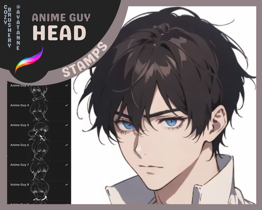Anime Guy Procreate Stamp Brushes Bundle Male Face Stamps, Man Boy Guy ...