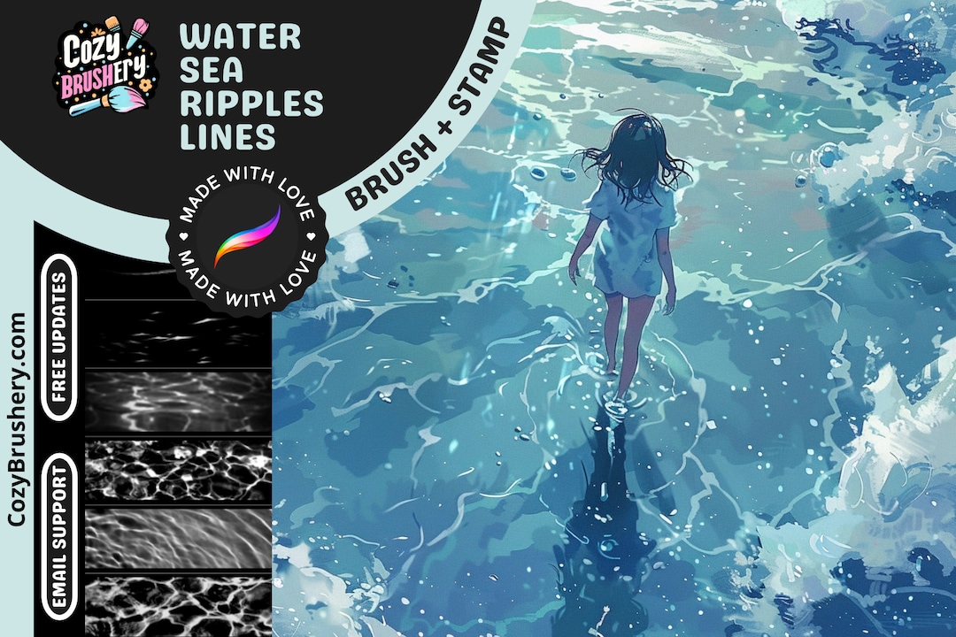 Procreate Water Brushes and Stamps: Water Ripple Brushes for Serene Scenes and Reflections, for ...