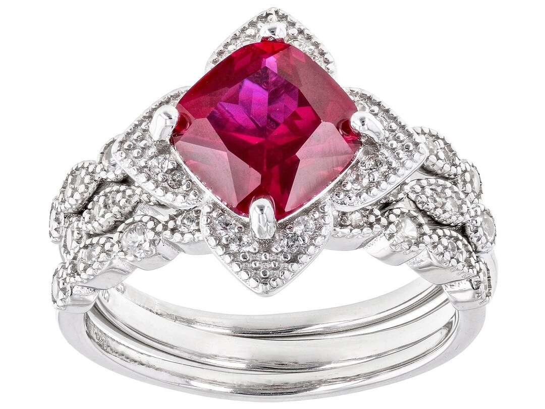 Vintage Ruby Bridal Ring Set for Women Ruby Engagement Ring Set Art ...