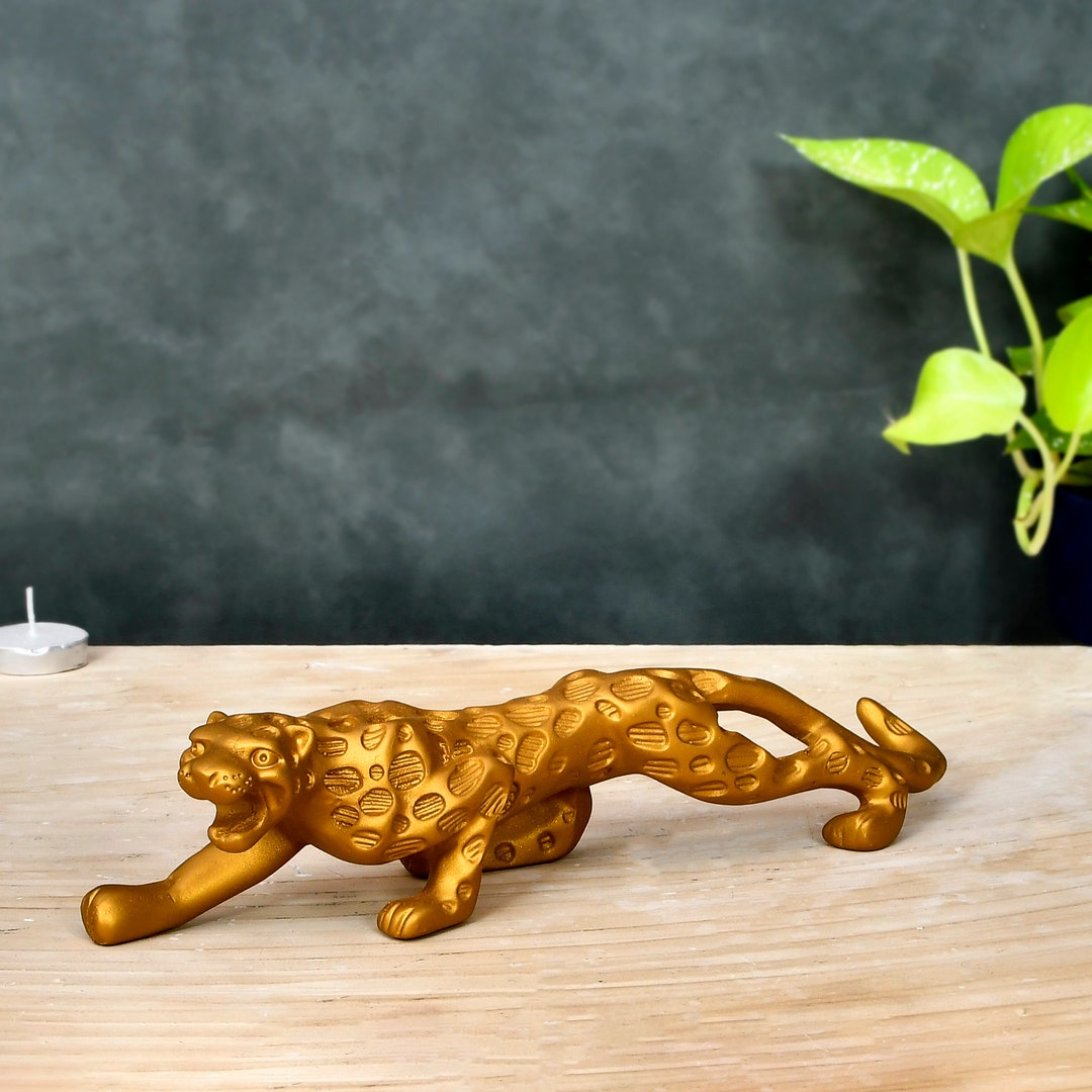 Gold Leopard Statue Sitting on Table Housewarming Gift Resin - Etsy