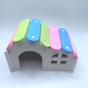 Handcrafted Rainbow Quail Mini House / Hamster Home: Cozy Country Club ...