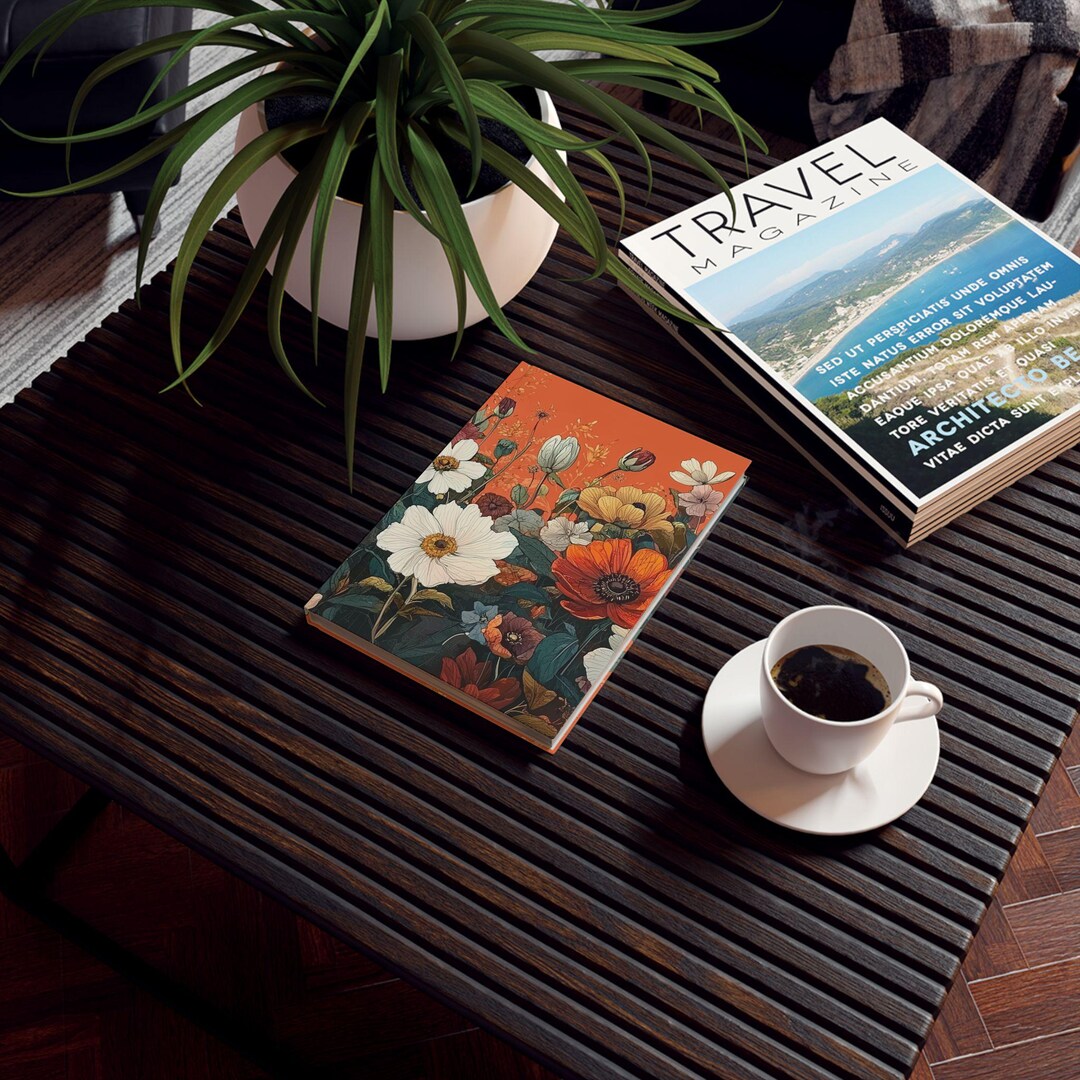 Orange Flowers on Vibrant Background Design Journal Notebook, Hardcover ...