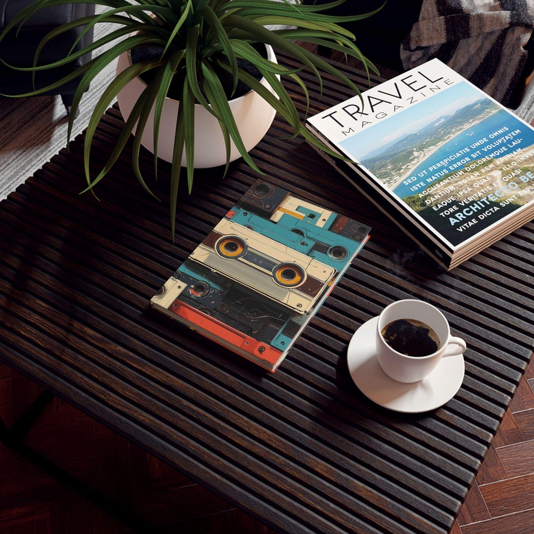 Retro Cassette Tape Pattern Design Journal Notebook, Hardcover or ...