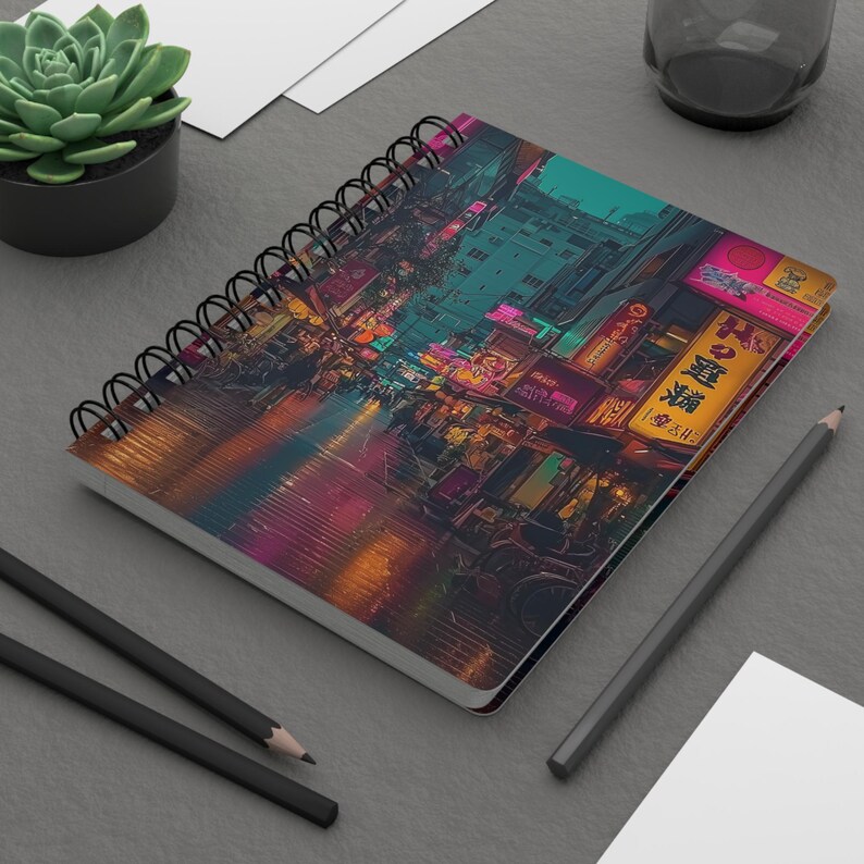 Neon Lights in Rainy Alley Design Journal Notebook, Hardcover or Spiral ...