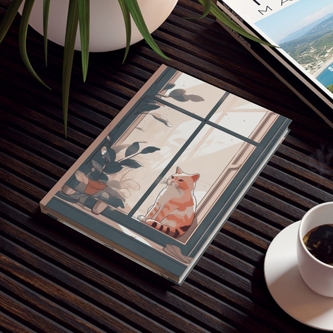 Luxury Journal Cute Lofi Cat on Window Sill Matte Hardcover Journal for ...