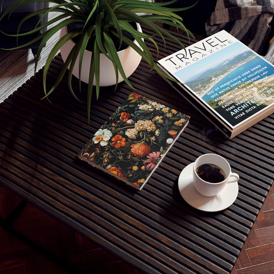 Floral Collage on Dark Background Design Journal Notebook, Hardcover or ...