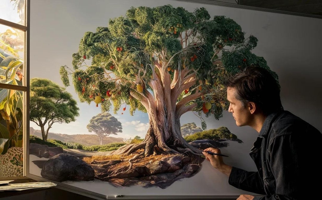 Enchanting Nature: Hand-painted Tree Art on Canvas - Etsy