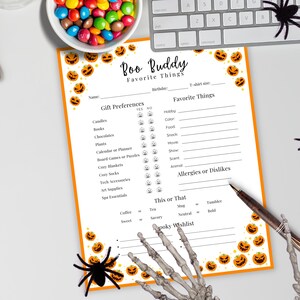 Halloween Boo Buddy Questionnaire, Printable Favorite Things Halloween ...