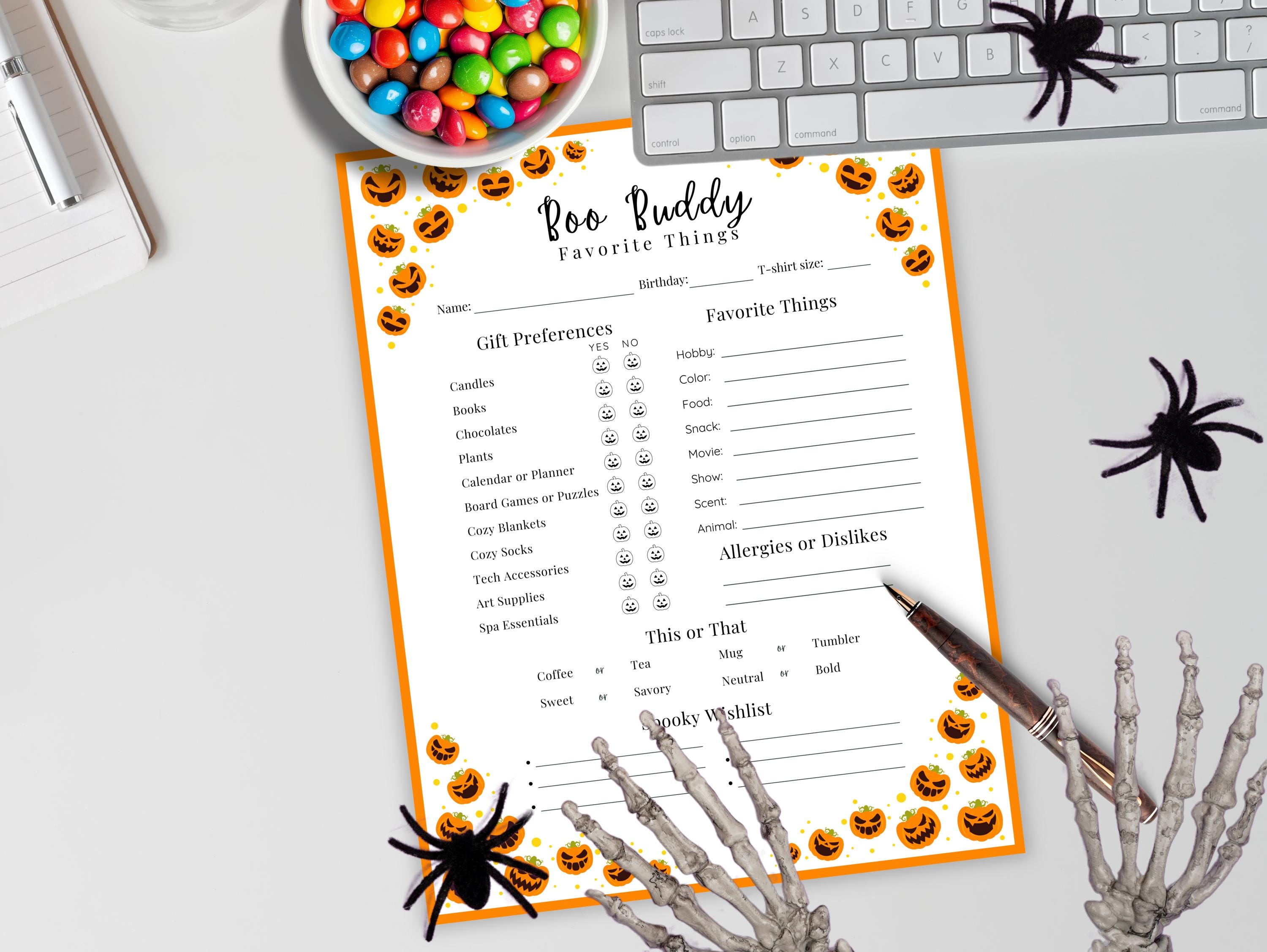 Halloween Boo Buddy Questionnaire, Printable Favorite Things Halloween ...