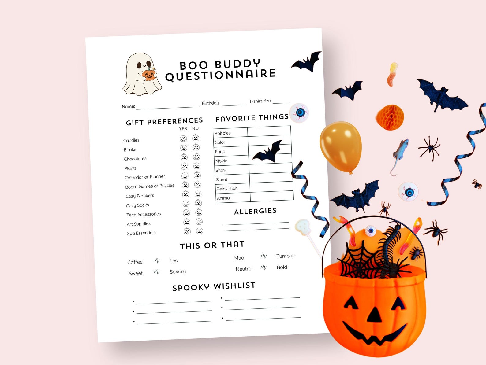 Boo Buddy Questionnaire Printable, All About Coworker, Favorite Things ...