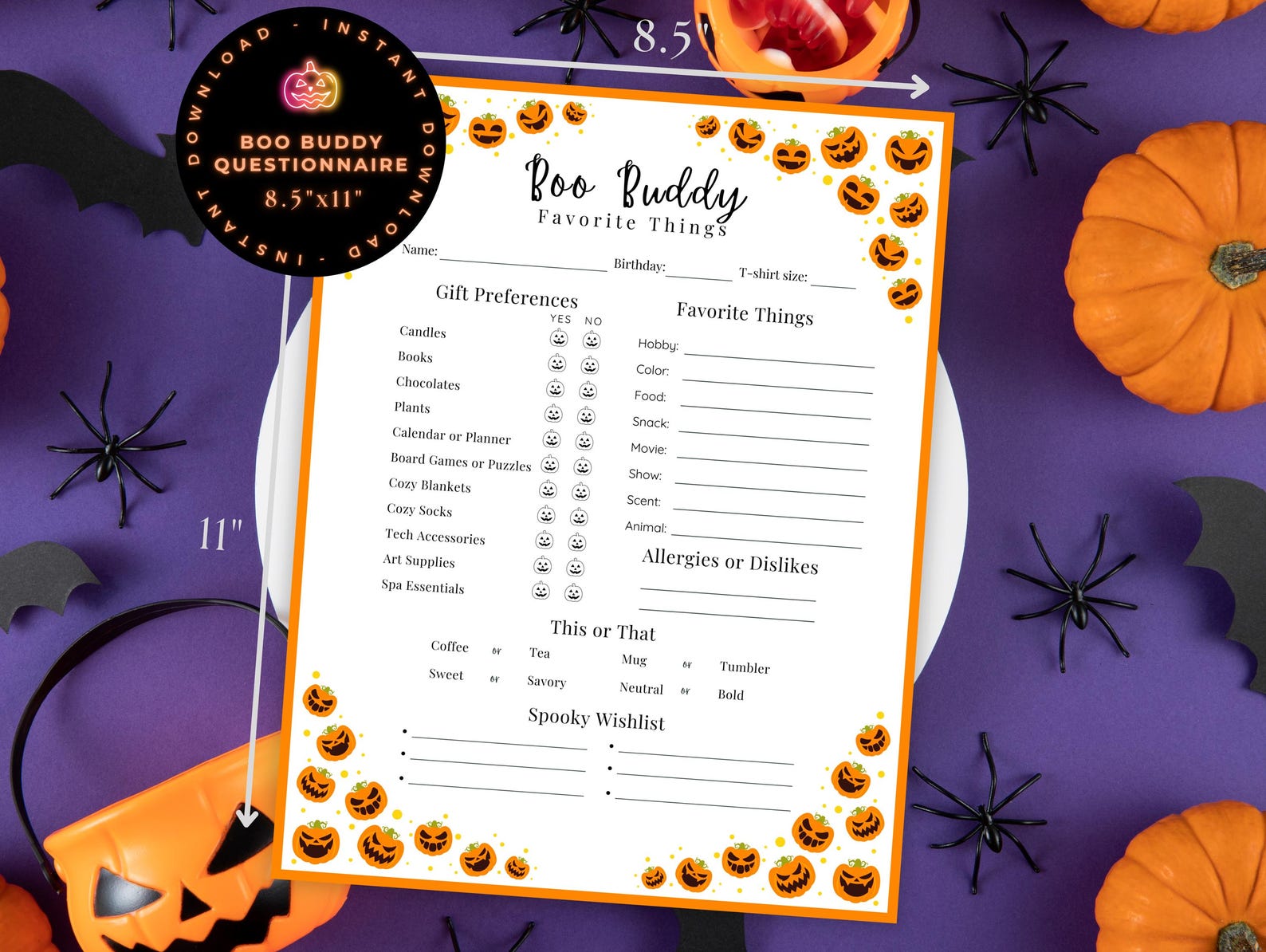 Halloween Boo Buddy Questionnaire, Printable Favorite Things Halloween ...