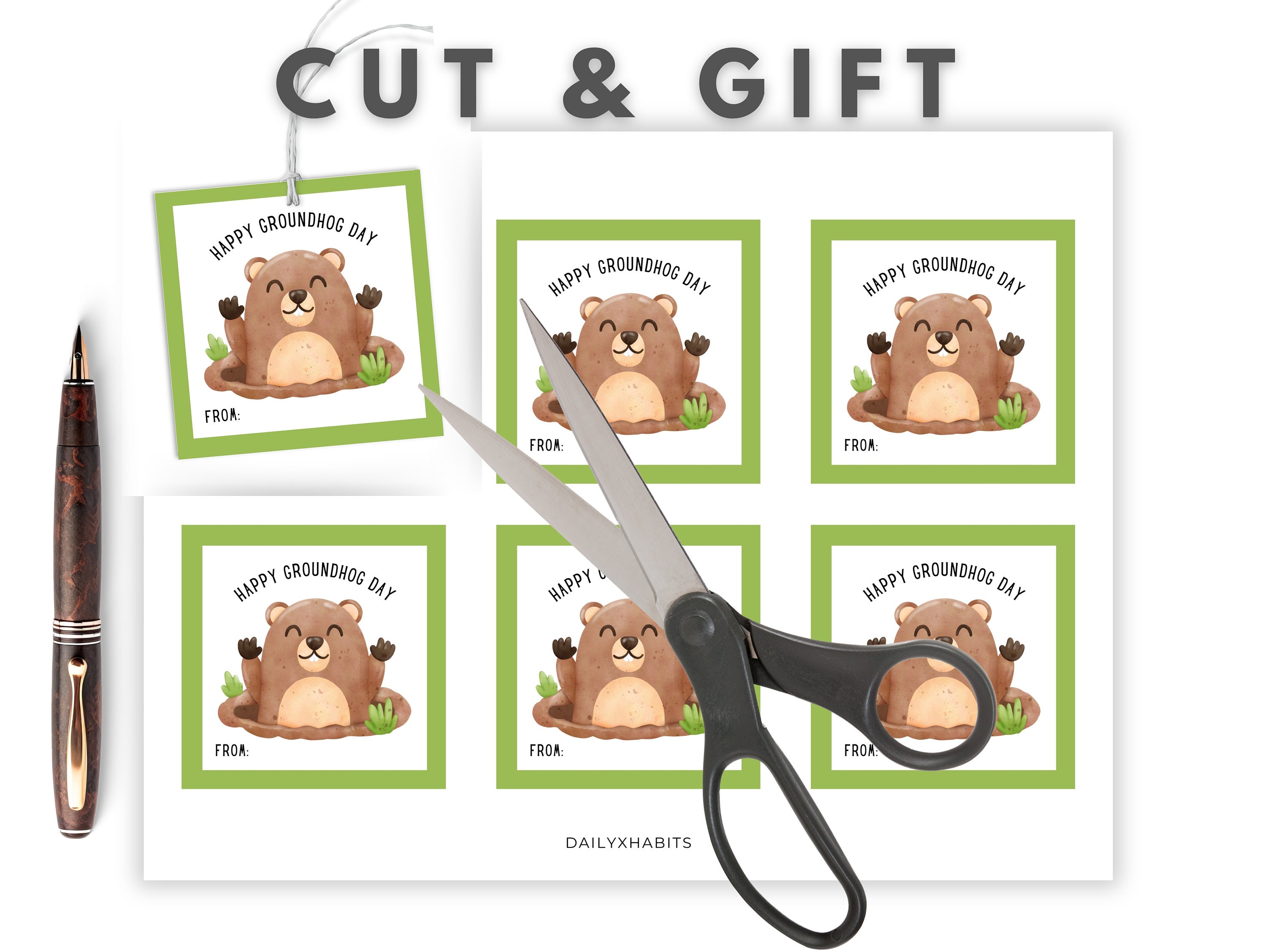 Groundhog Day Printable Gift Tag, School Treat Topper Card, Preschool ...