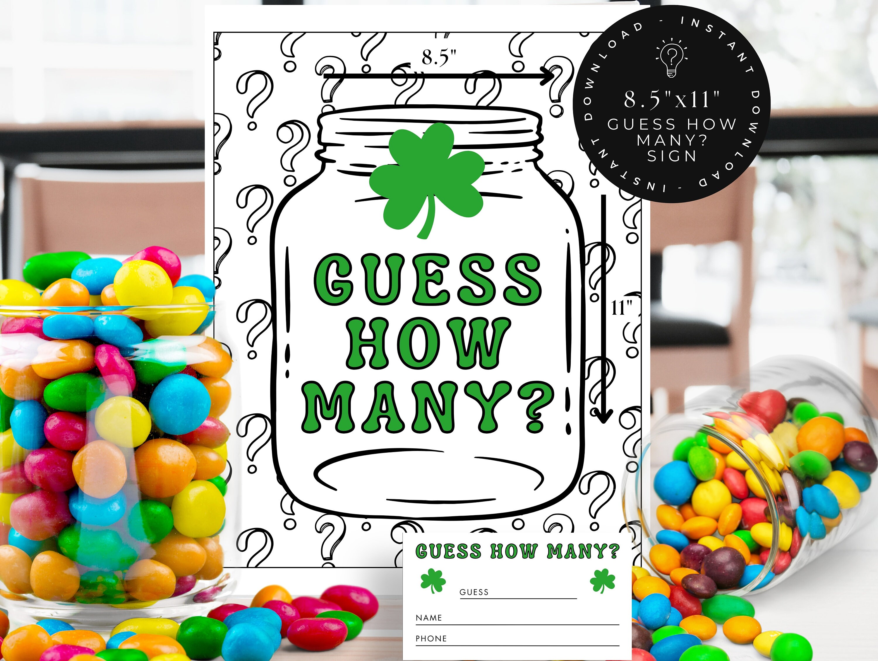 Guess How Many Candies Card St Patricks Day Printable, Lucky Day Party ...