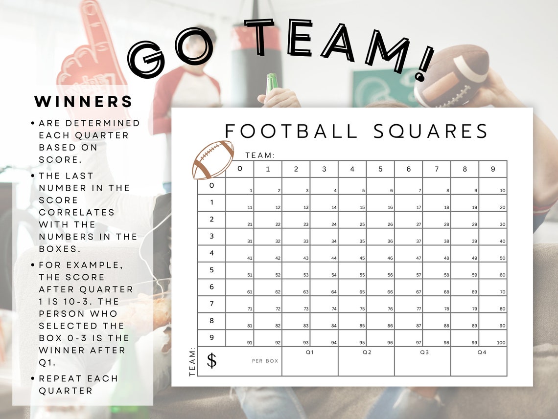 100 Square Football Pool Template, Football Play off Game, Printable ...