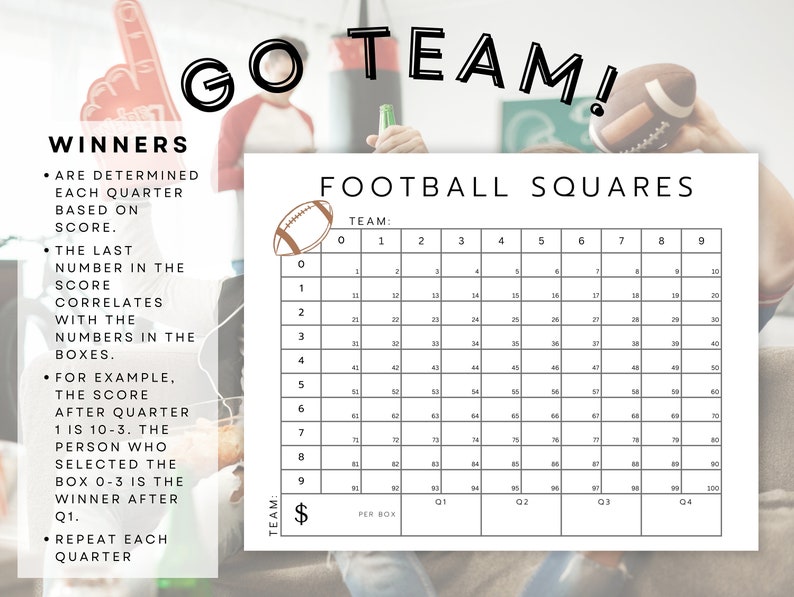 100 Square Football Pool Template, Football Play off Game, Printable ...
