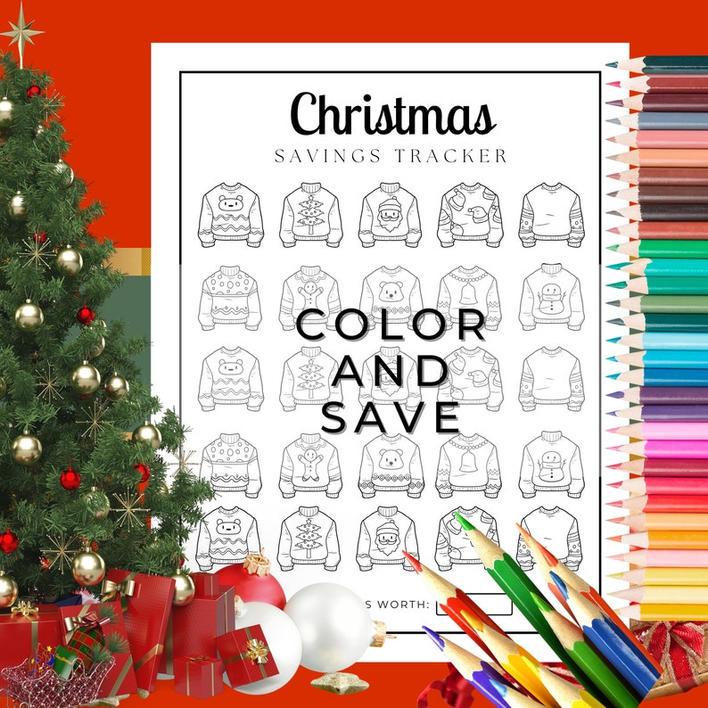 Christmas Savings Coloring Sheet Tracker, Printable Debt Free Holiday ...