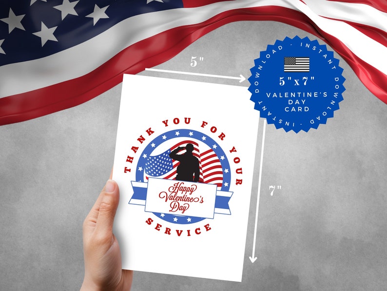 Military Valentine's Day Card Printable, Thank You for Your Service US ...