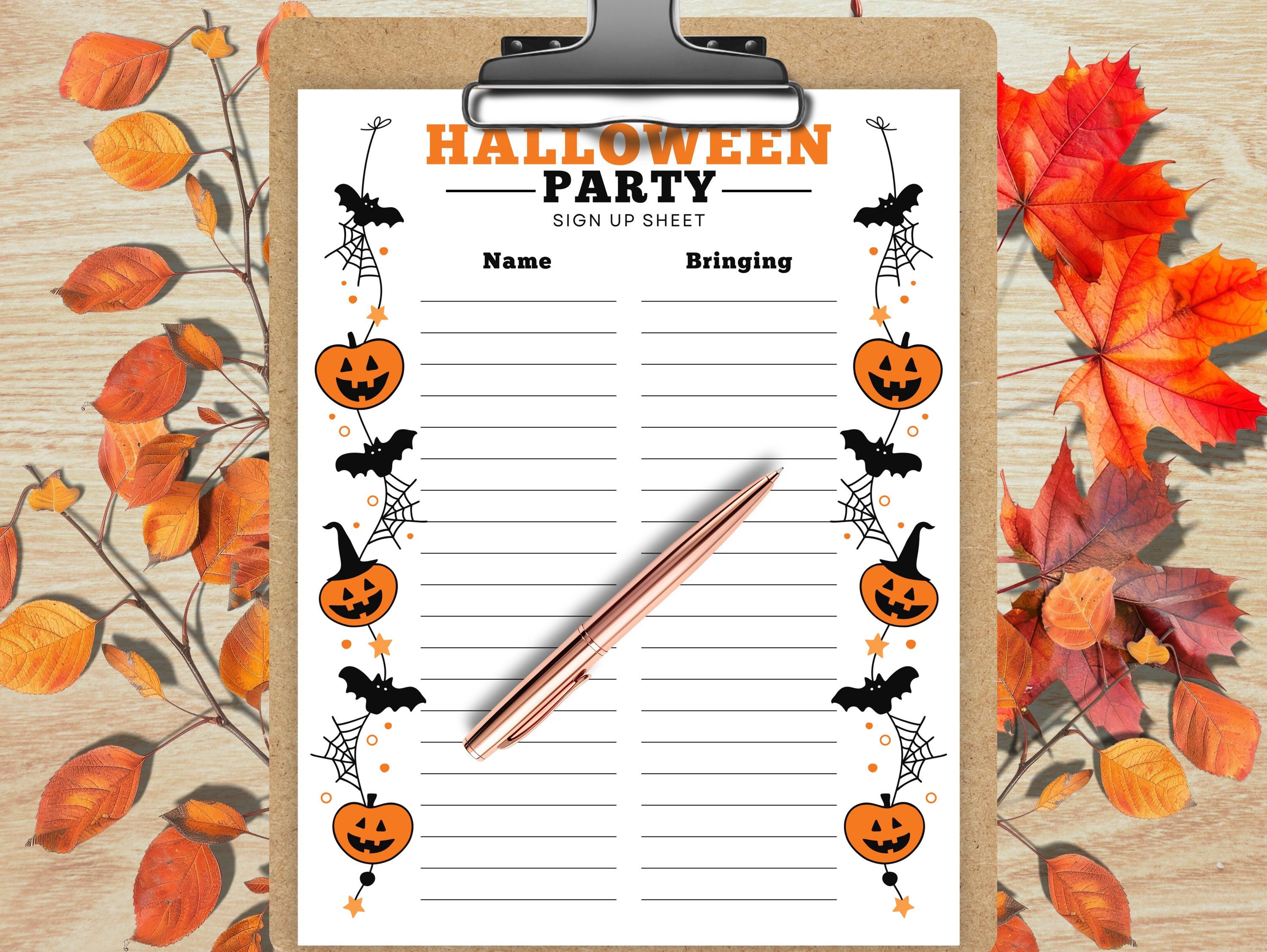 Halloween Potluck Sign up Sheet Printable, Student Holiday Classroom ...