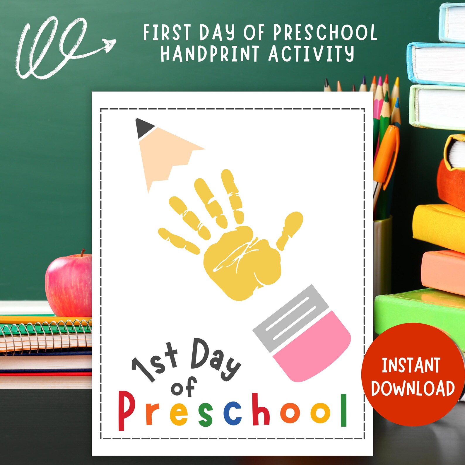 First Day of Preschool Handprint Printable, Preschool Craft Activity ...