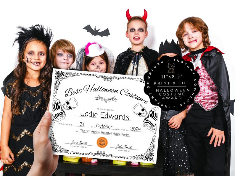 Halloween Costume Contest Certificate Printable, Fun Halloween Party ...