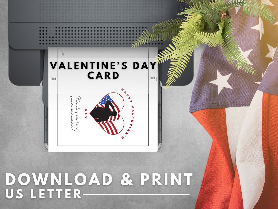 Military Valentine's Day Card Printable, Thank You for Your Service US ...
