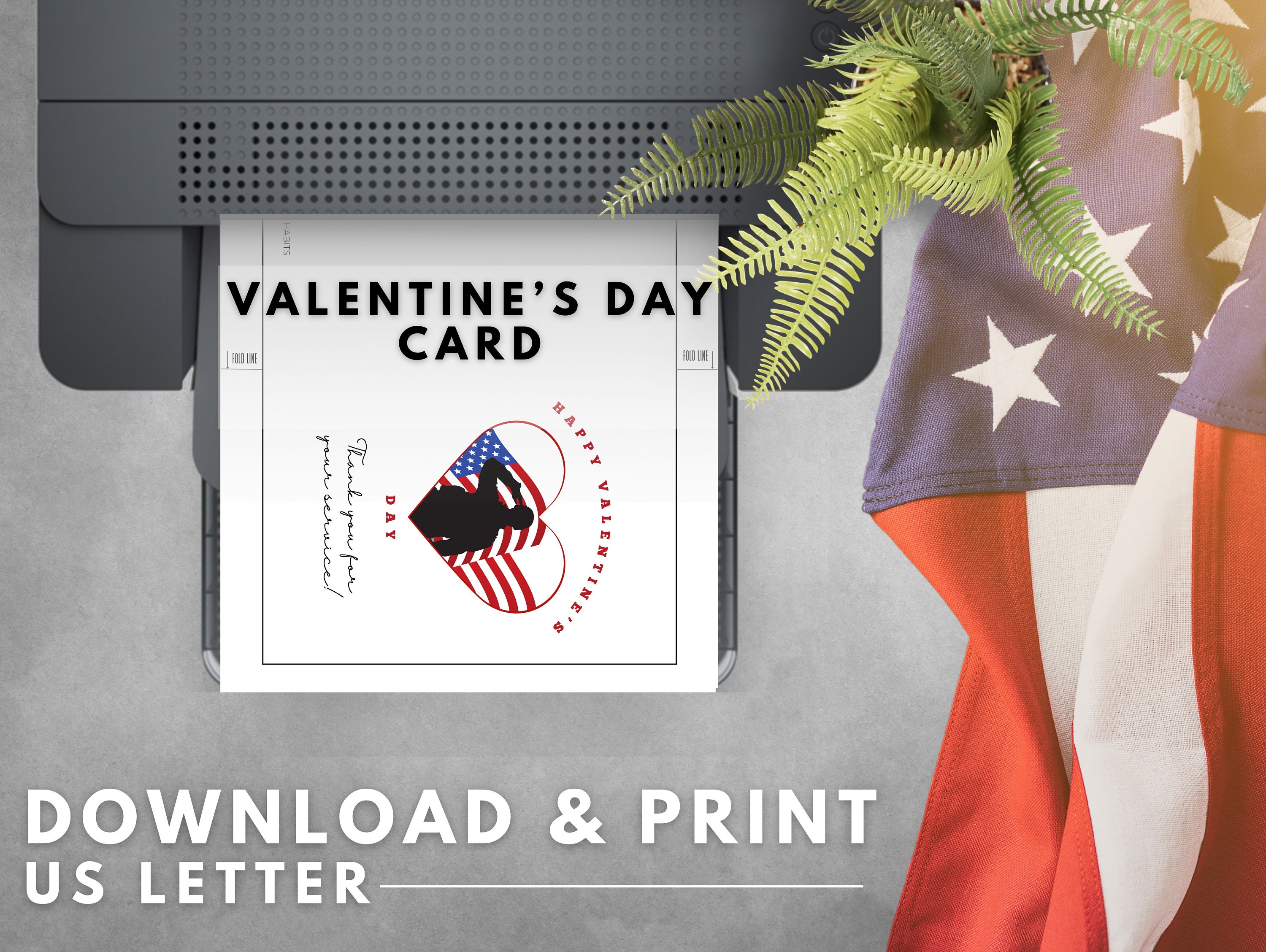 Military Valentine's Day Card Printable, Thank You for Your Service US ...