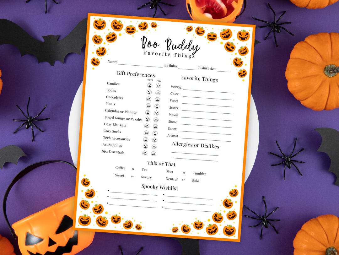 Halloween Boo Buddy Questionnaire, Printable Favorite Things Halloween ...