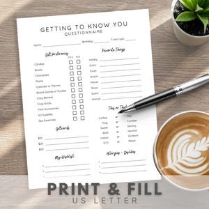 Getting to Know You Questionnaire Printable, Favorite Things Coworker ...