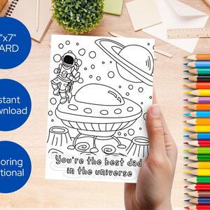 Father's Day Coloring Card Printable, Best Dad in the Universe, Space ...