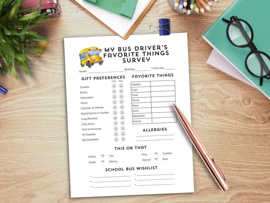 Bus Driver Appreciation Template, All About My Bus Driver, Favorite ...