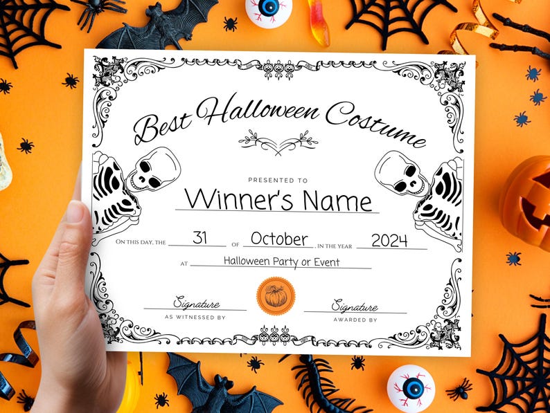 Best Halloween Costume Contest Award Certificate Printable Kit, Fun ...