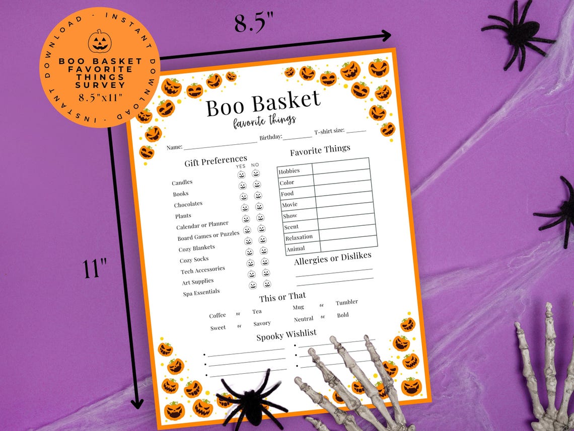 Boo Basket Favorite Things Survey, Printable Boo Buddy Form, Halloween ...