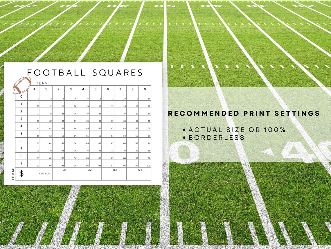 100 Square Football Pool Template, Football Play off Game, Printable ...