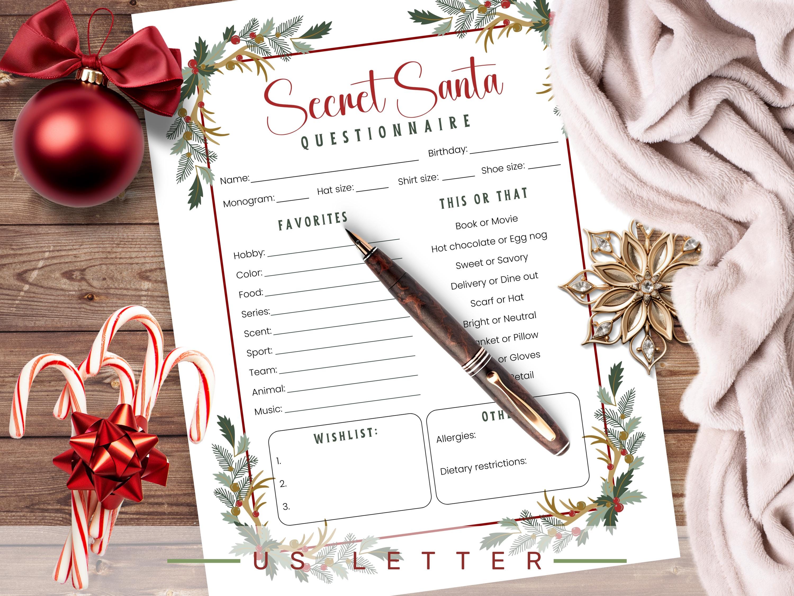 Secret Santa Questionnaire Coworker Printable, Teacher Favorite Things ...
