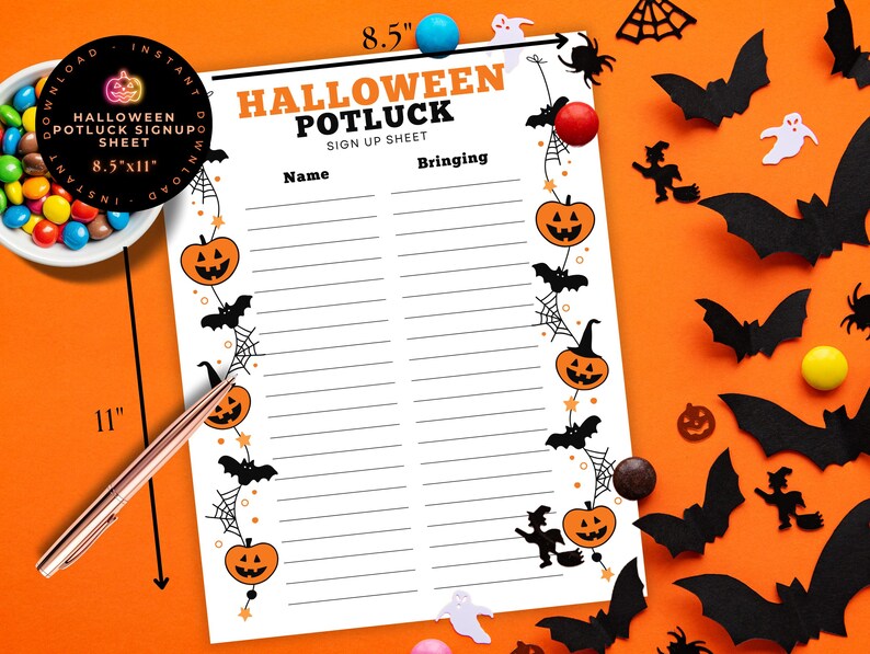 Halloween Potluck Sign up Sheet Printable, Student Holiday Classroom ...