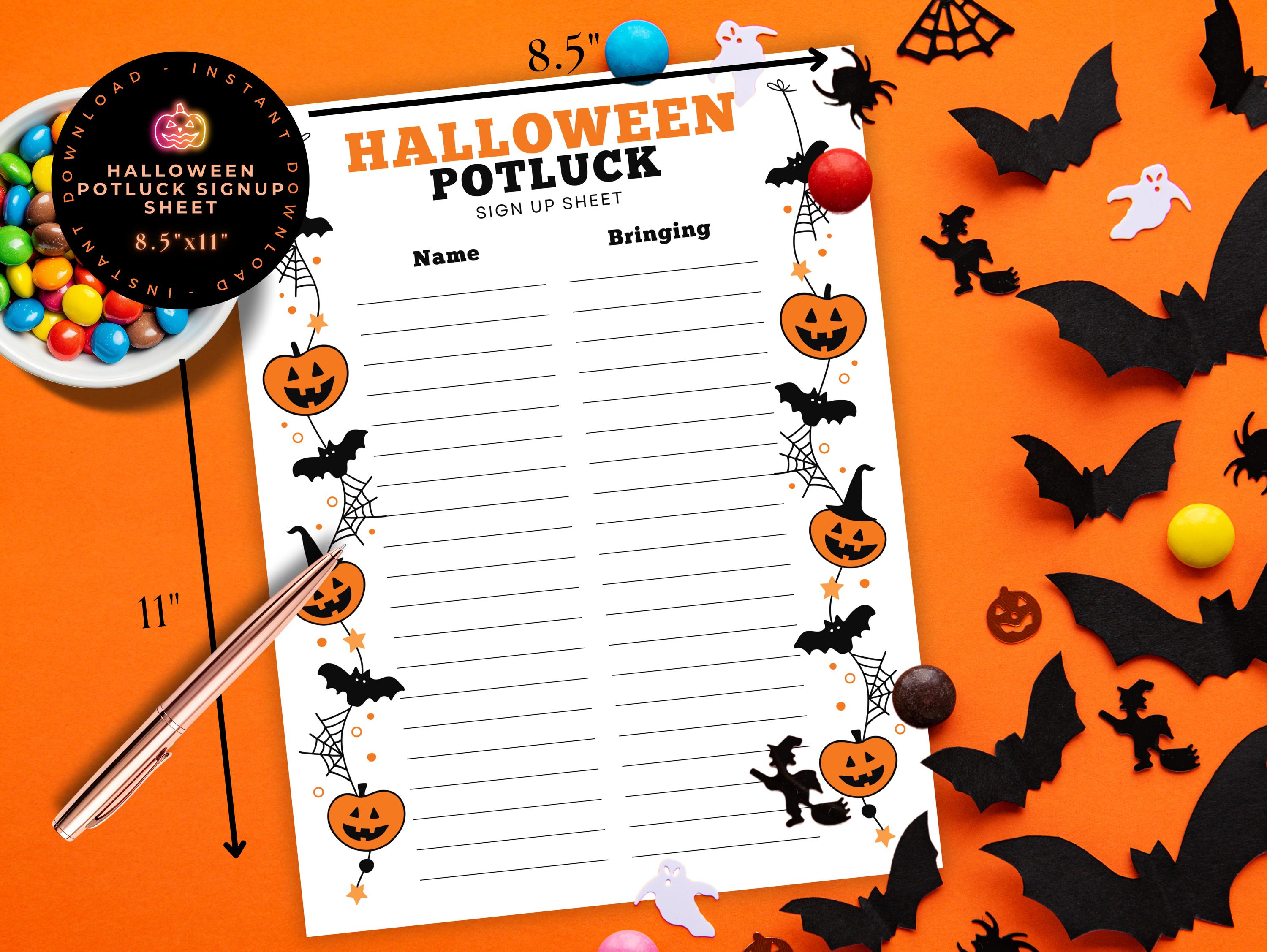 Halloween Potluck Sign up Sheet Printable, Student Holiday Classroom ...