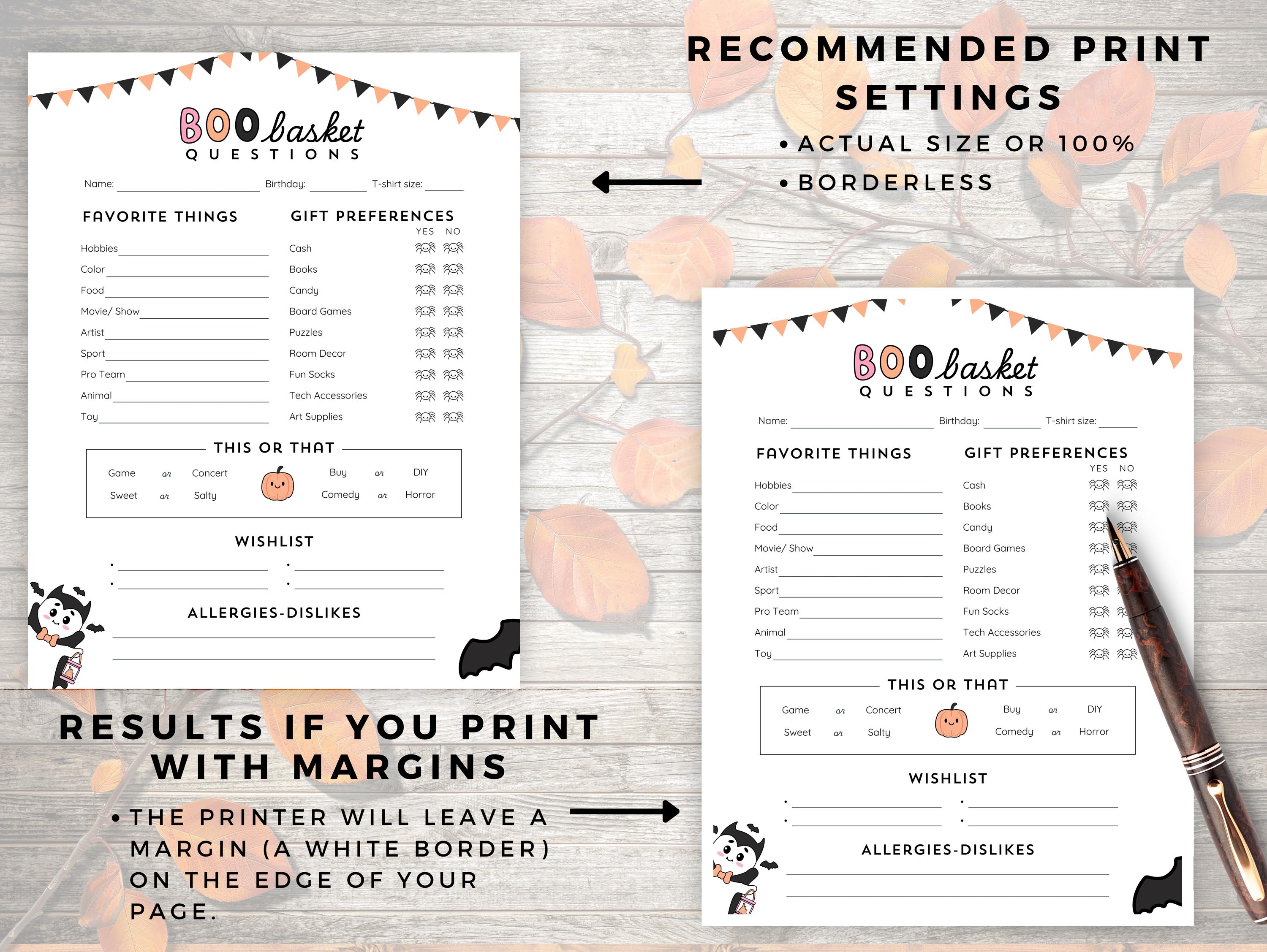 Boo Basket Questions for Kids Printable, Halloween Favorite Things Gift ...