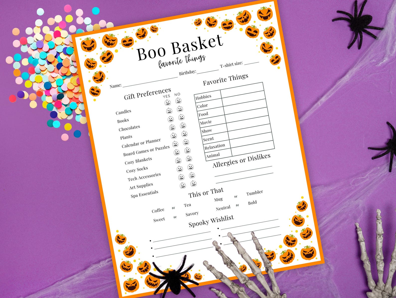 Boo Basket Favorite Things Survey, Printable Boo Buddy Form, Halloween ...