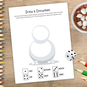 Roll a Snowman Dice Game Printable for Kids, Draw a Snowman Festive ...
