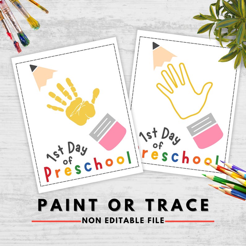First Day of Preschool Handprint Printable, Preschool Craft Activity ...