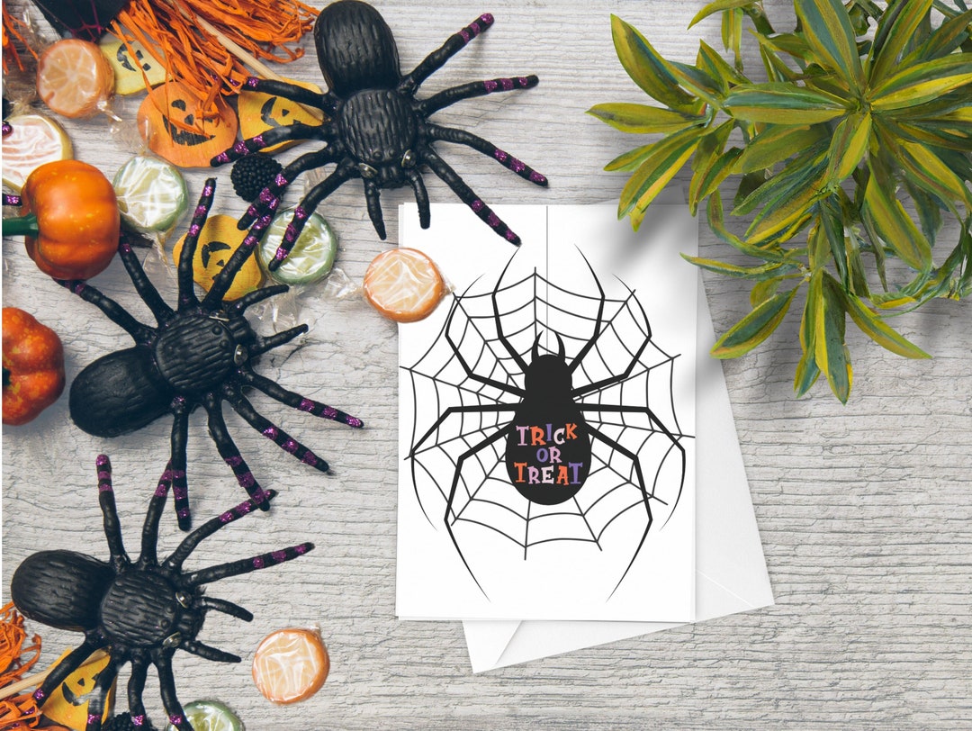 Trick or Treat Black Widow Spider Halloween Card Printable - Etsy