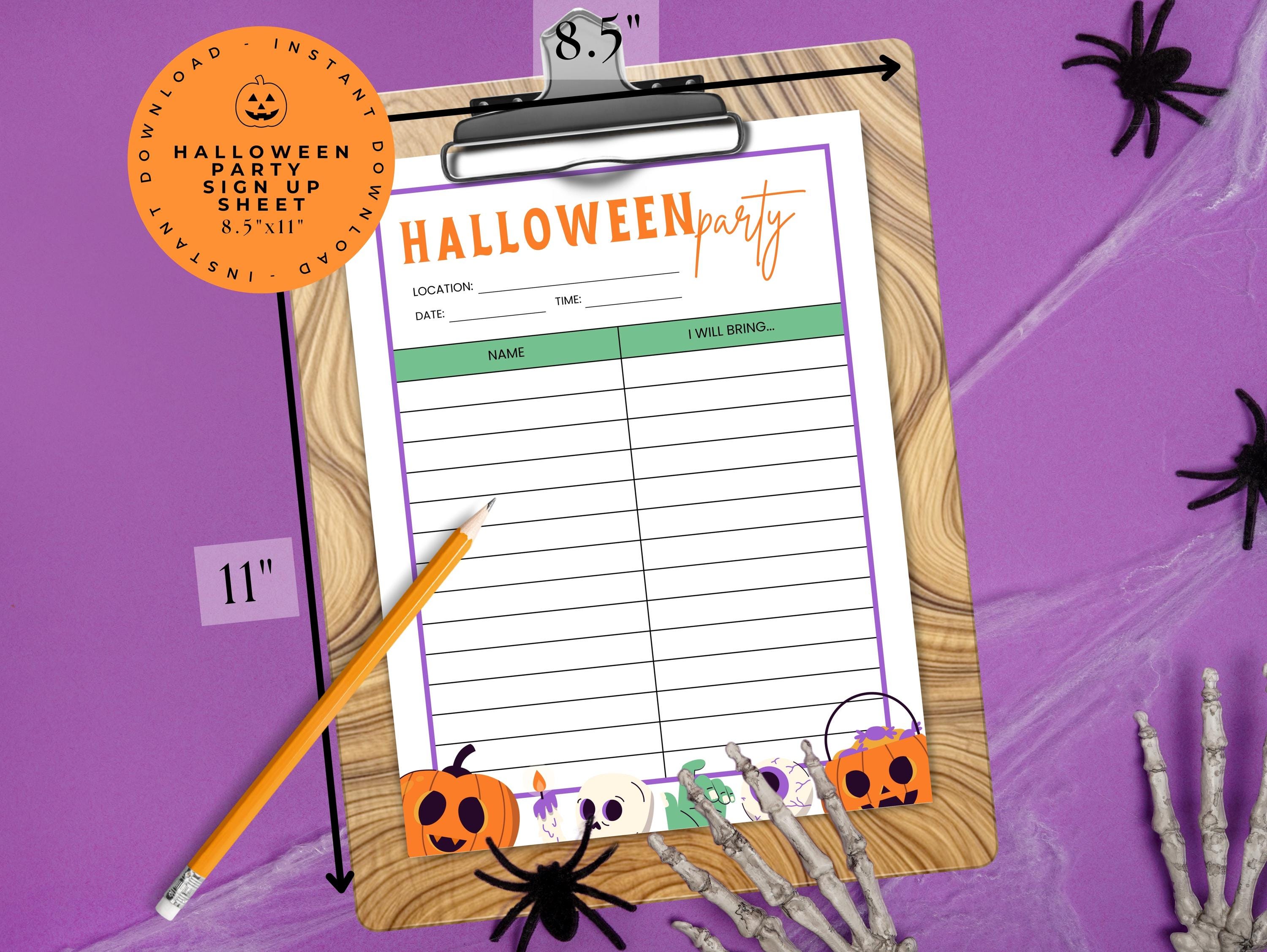 Halloween Party Sign up Sheet Printable, Student Holiday Classroom ...