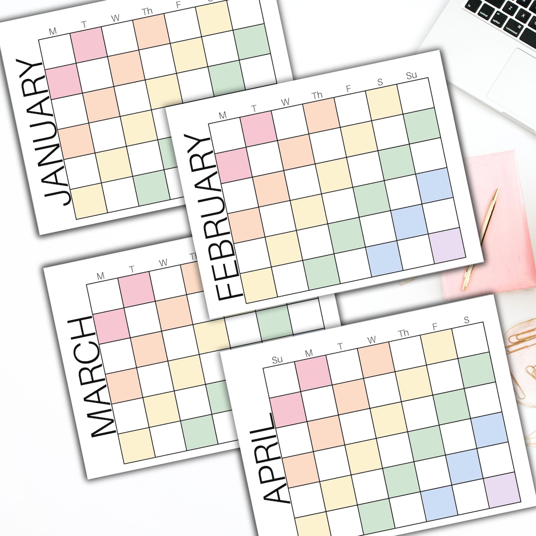 12 Month Undated Calendar Printable Sun Start and Mon Start - Etsy