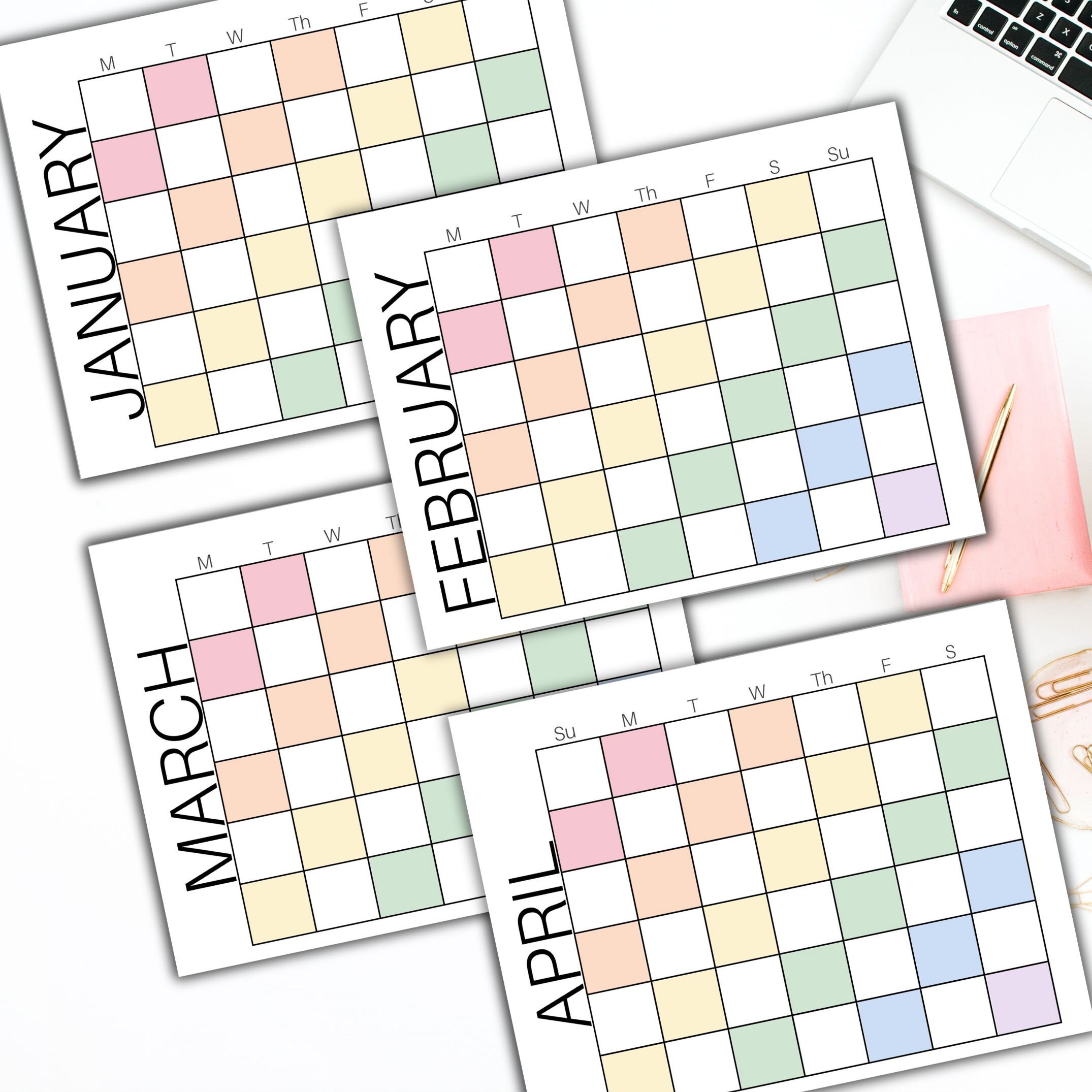 12 Month Undated Calendar Printable Sun Start and Mon Start - Etsy