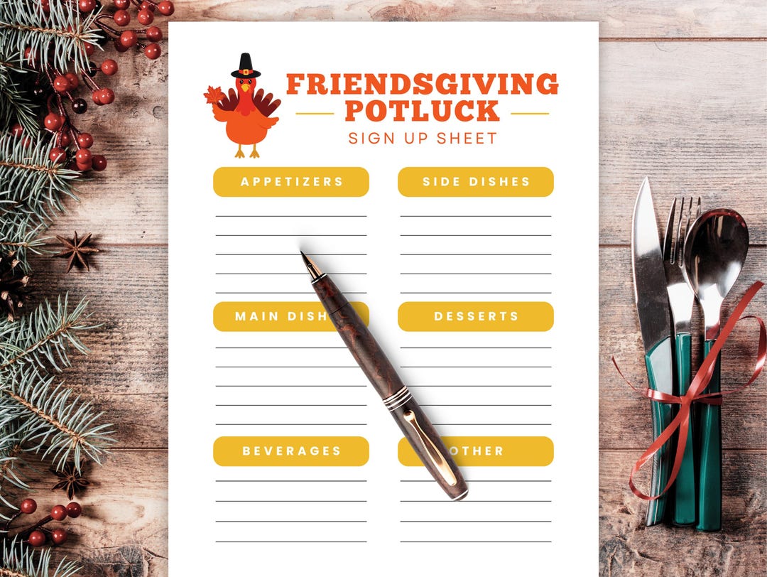 Friendsgiving Potluck Sign up Sheet Printable, Thanksgiving Friends Pot ...