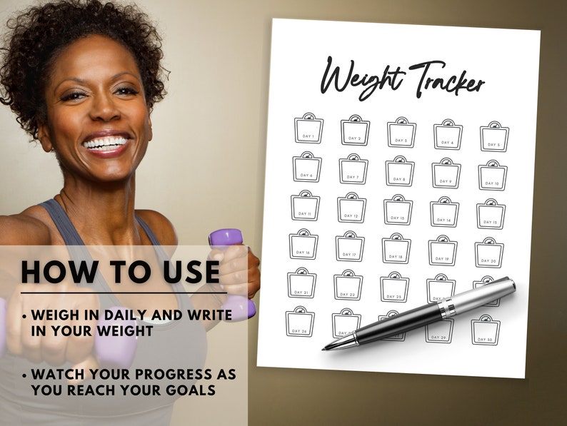 30 Day Weight Loss Tracker Poster Printable, Health Challenge ...