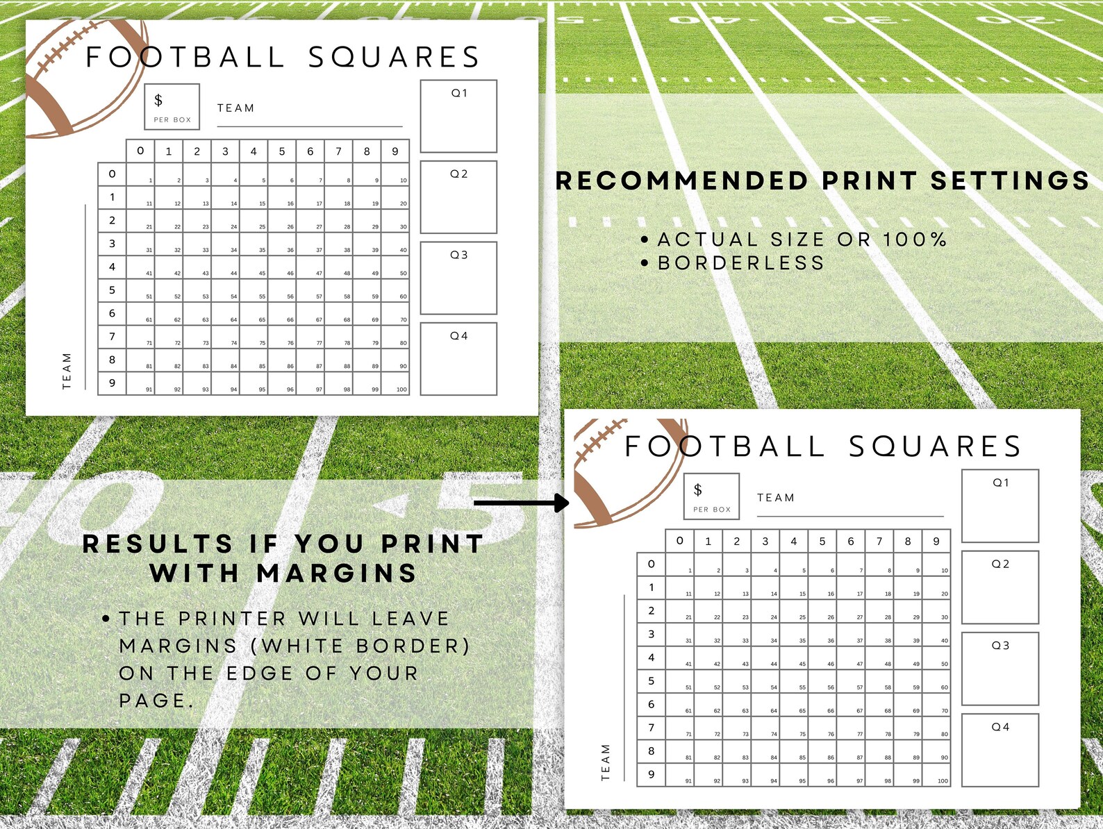 Printable Football Square Template, 100 Squares Pool Fundraiser, Fun ...