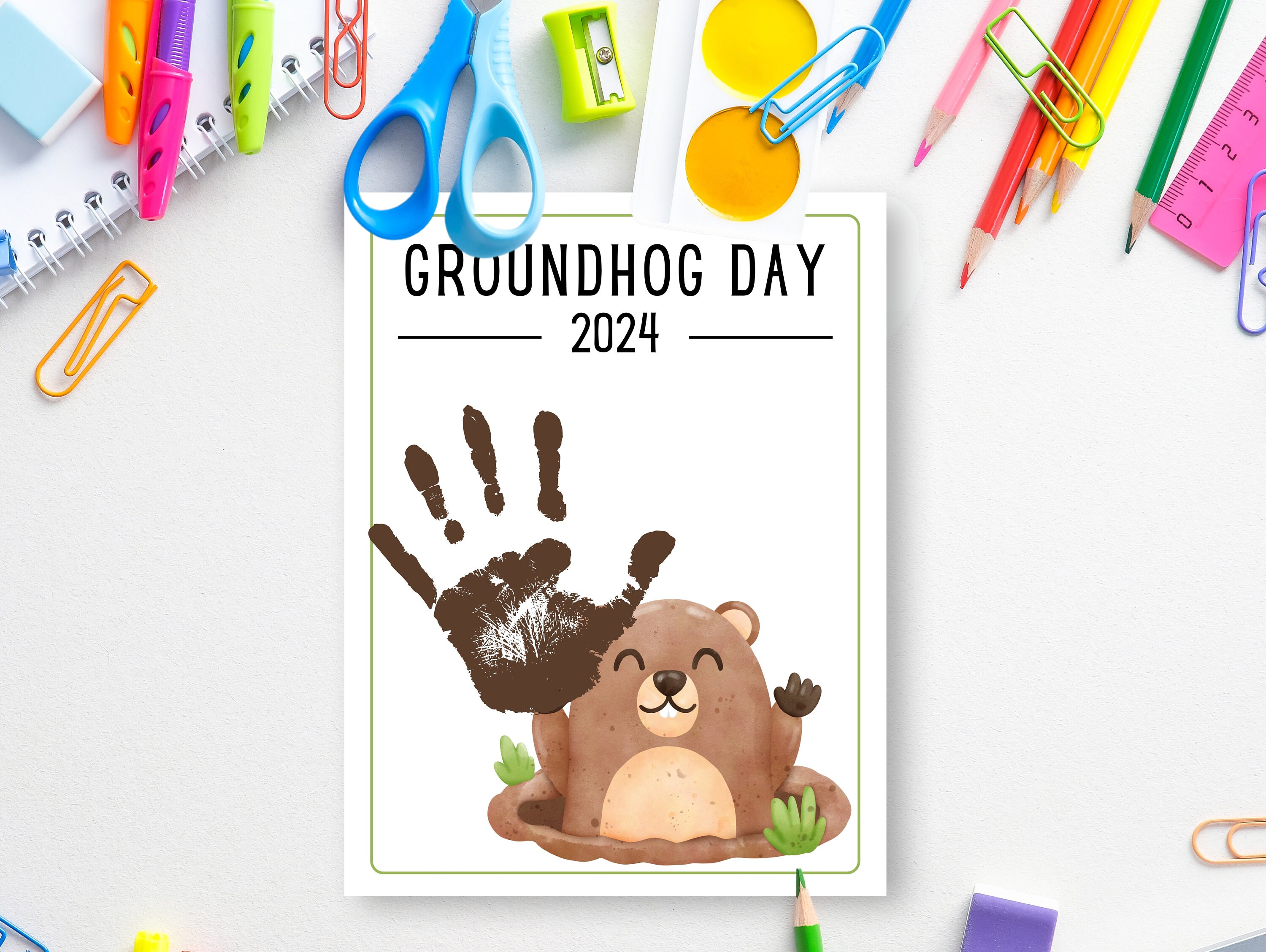 Printable Groundhog Handprint Activity for Toddlers, February 2nd Craft ...