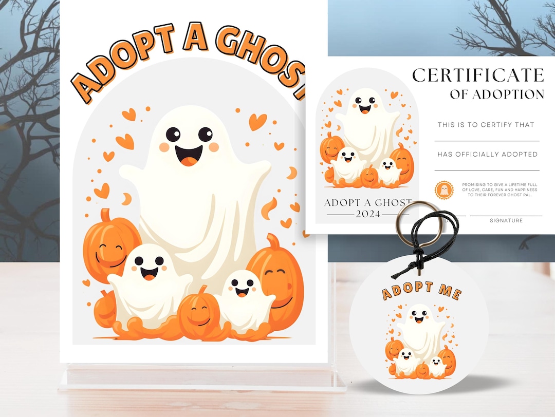 Halloween Ghost Adoption Certificate and Sign Bundle Printable, Spooky ...