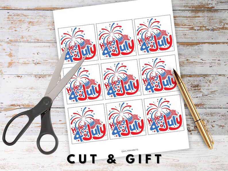 4th of July Favor Tag, Independence Day Square Tag Printable, Patriotic ...